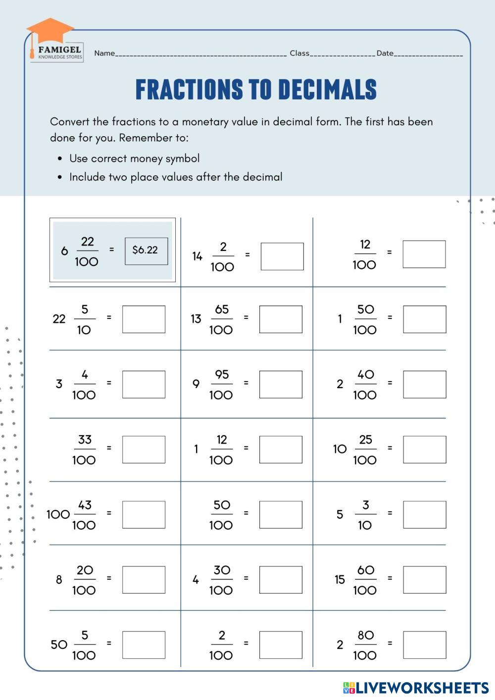 Fractions | Free Interactive Worksheets | 7555205