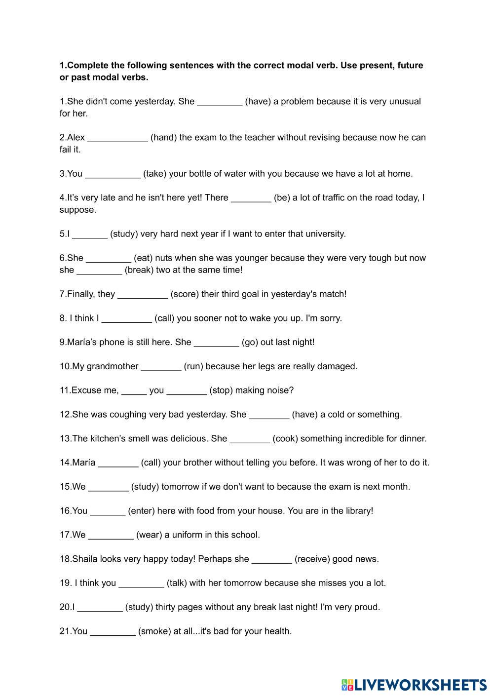 MODAL VERBS AND… | Free Interactive Worksheets | 7555368