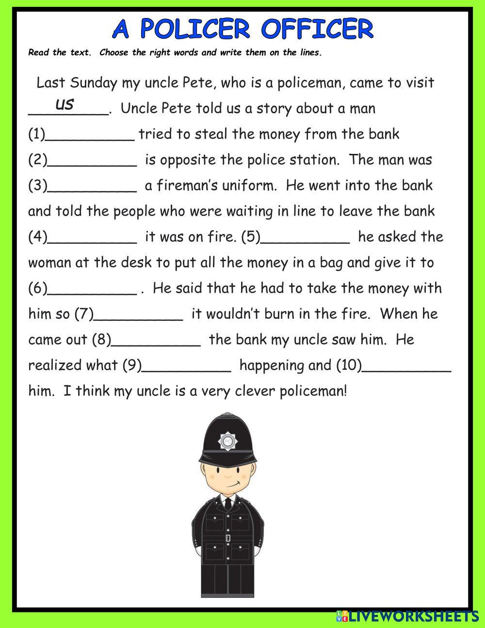 7556866 | A Police Officer A2 Cloze Exercise Jobs