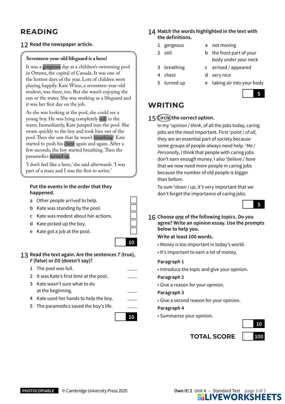 Own it 2 unit 4 | Free Interactive Worksheets | 7556973