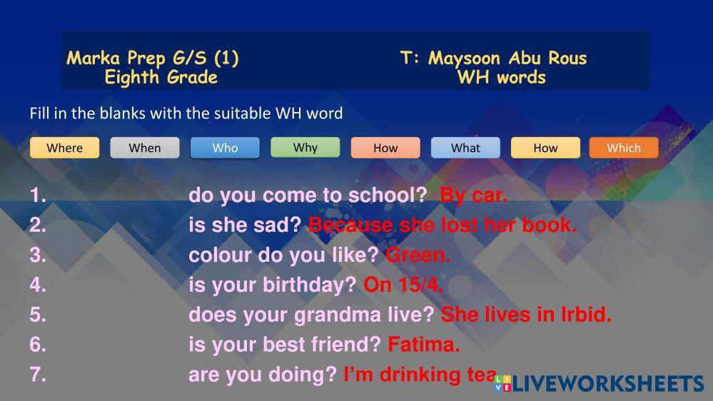 WH words | Live Worksheets