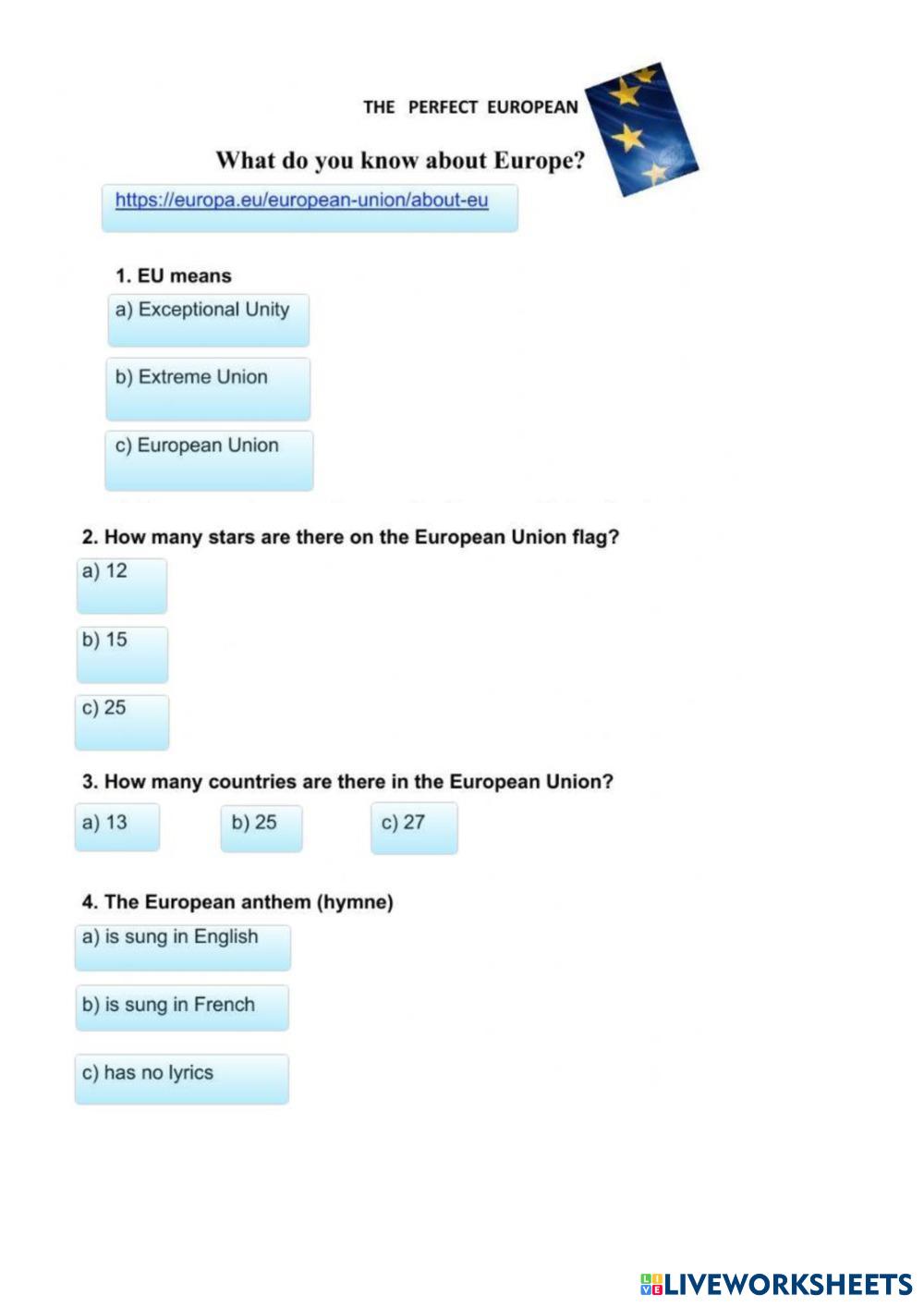 European Union | Free Interactive Worksheets | 7558630