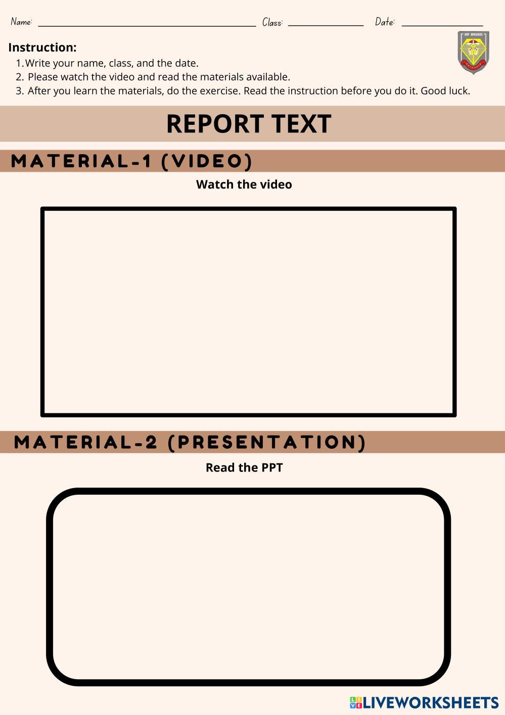Report Text Wor… | Free Interactive Worksheets | 7559700