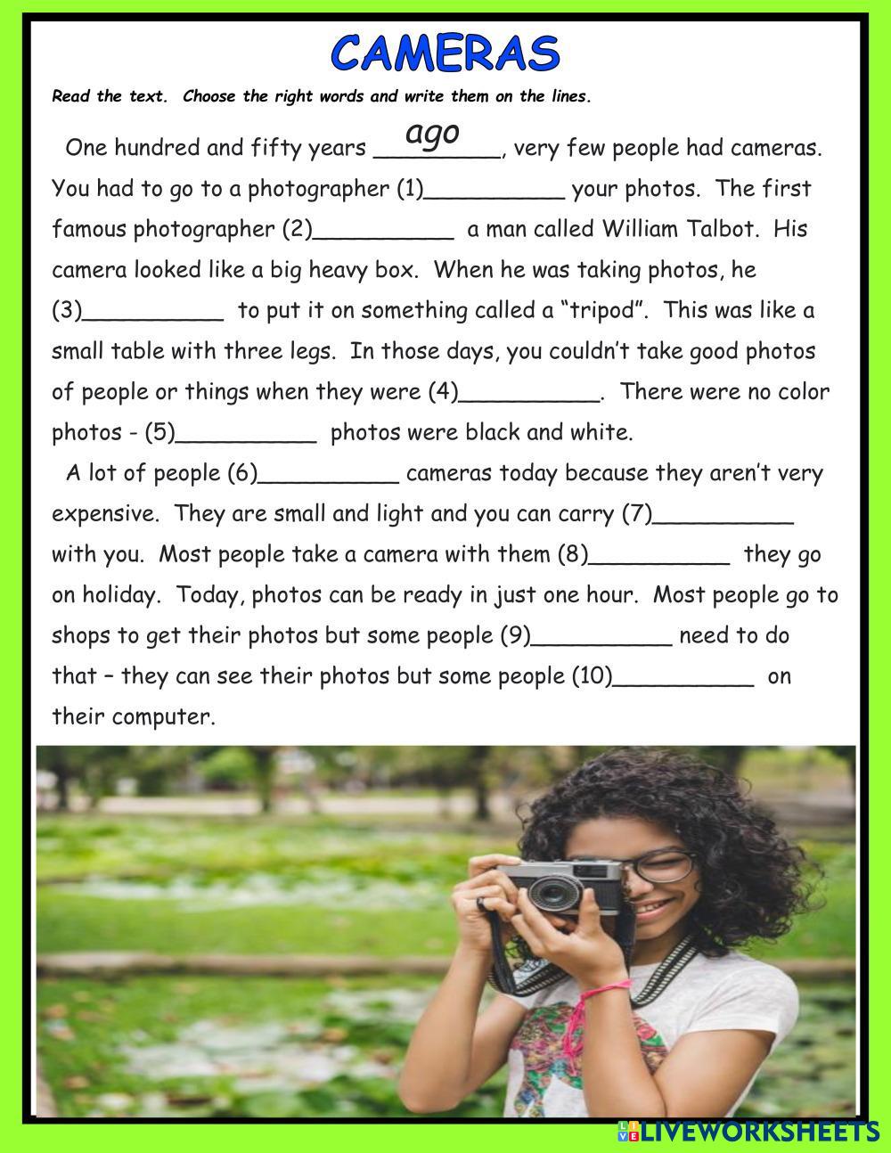 Cameras A2 Cloze Exercise Hobbies Technology | Live Worksheets