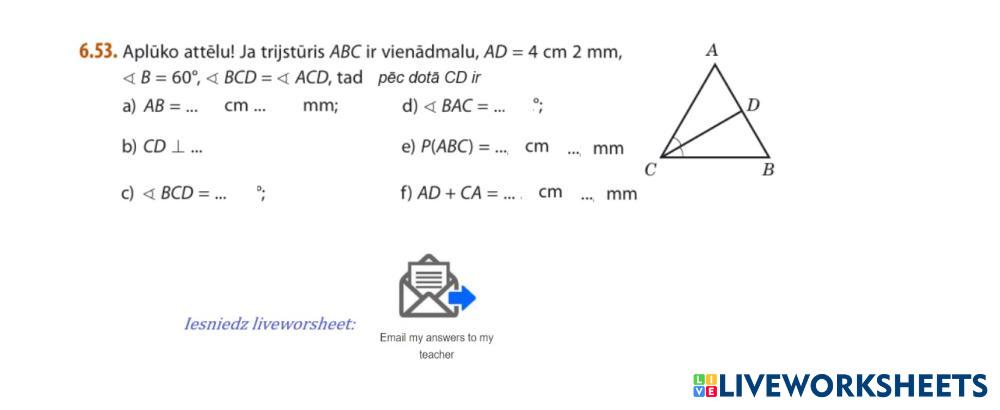 Vienādmalu trijstūris 7560669 | AntraL | Live Worksheets