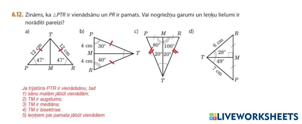 Vienādsānu trijstūris | Live Worksheets