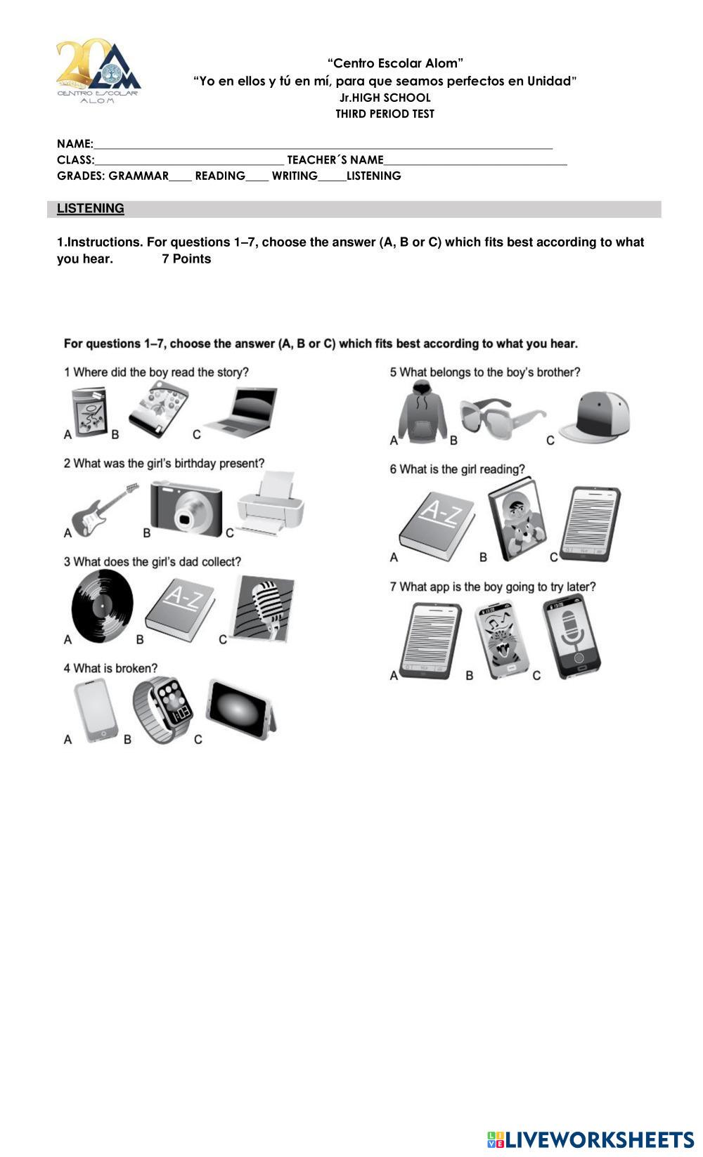 Listening exam | Live Worksheets