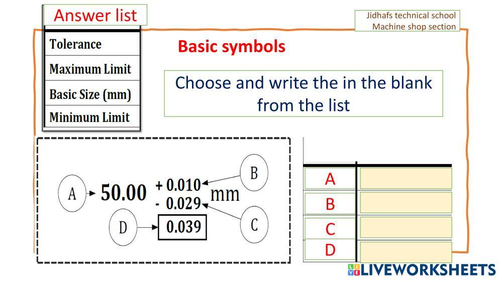 limit, fits and tolerance | Live Worksheets