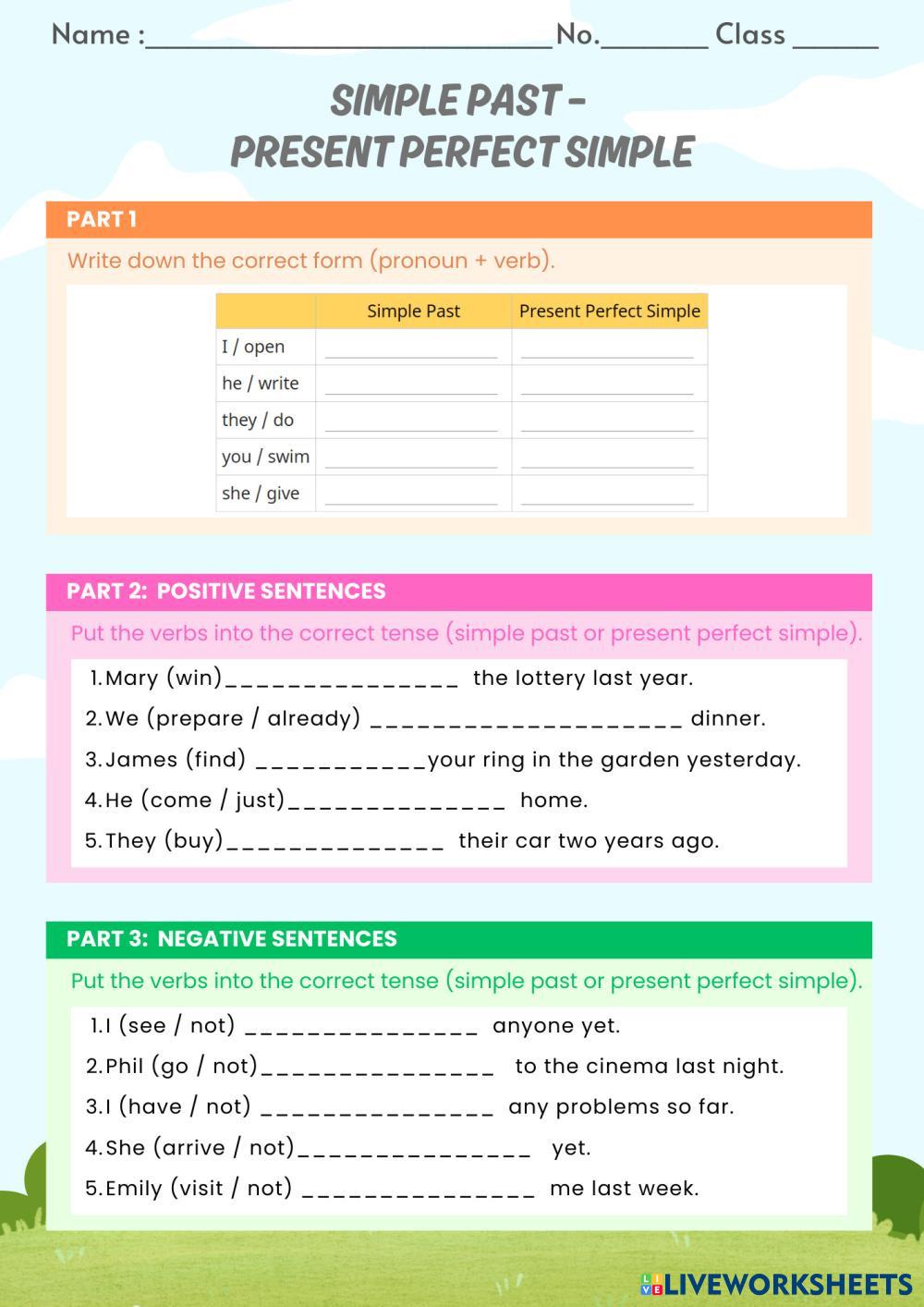 Simple Past – Present Perfect Simple | Live Worksheets