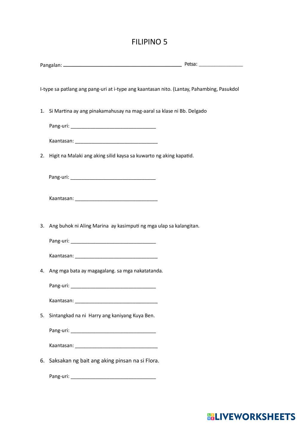 Kaantasan ng Pa… | Free Interactive Worksheets | 7563785