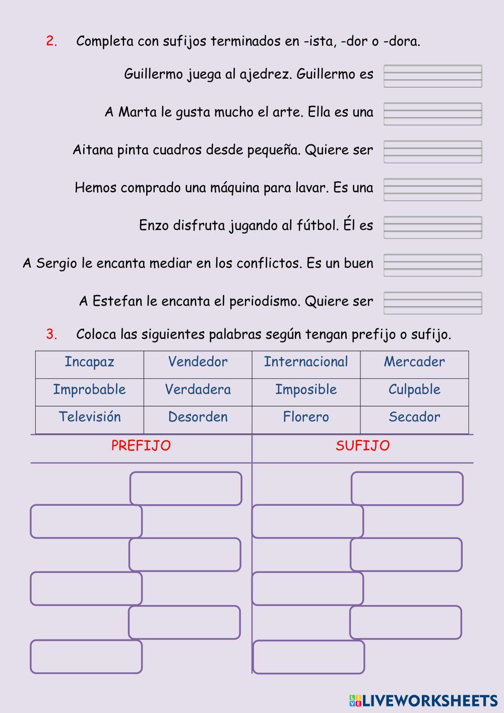 LOS SUFIJOS | Free Interactive Worksheets | 7563822