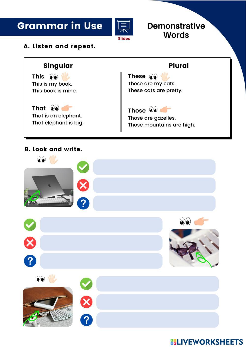 Demonstrative W… | Free Interactive Worksheets | 7564359