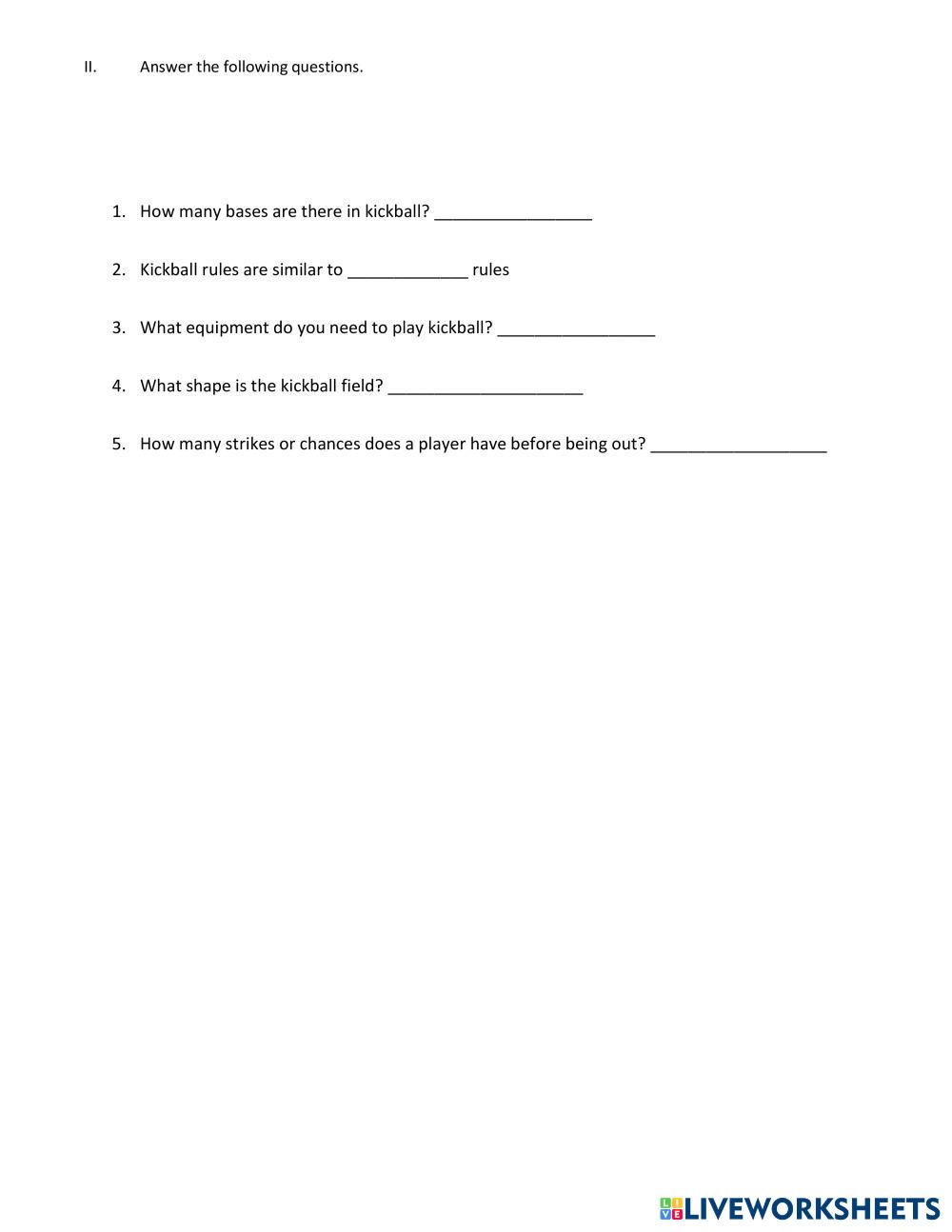 KICKBALL | Live Worksheets