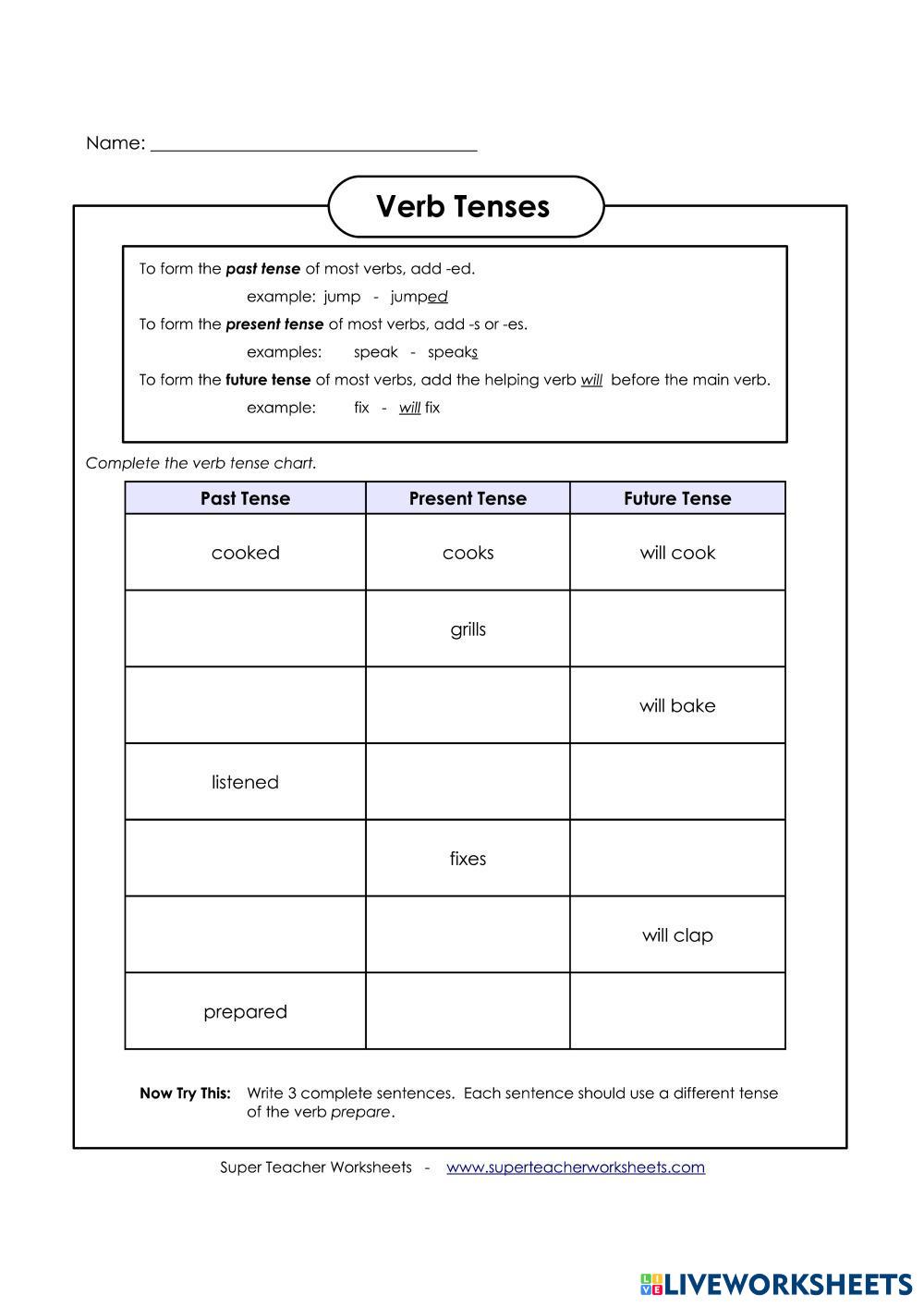 Verb Tenses | Live Worksheets