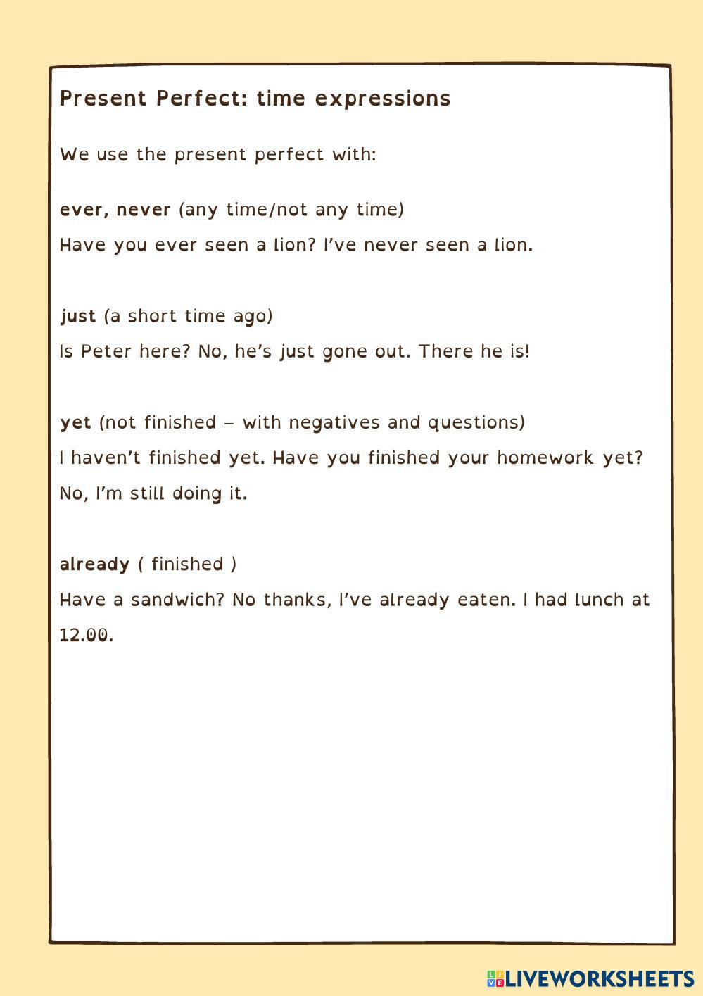 Present Perfect… | Free Interactive Worksheets | 7565725