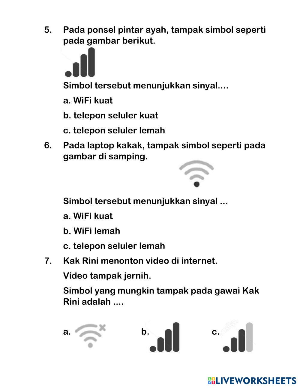 Soal Sinyal Telepon dan WIFI | Live Worksheets