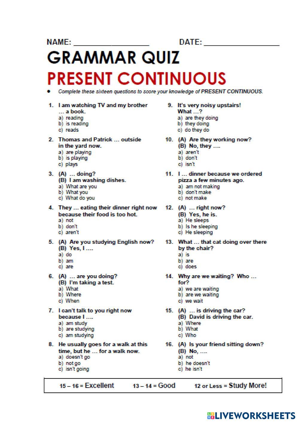 PRESENT CONTINUOUS 7566467 | cmurabito | LiveWorksheets