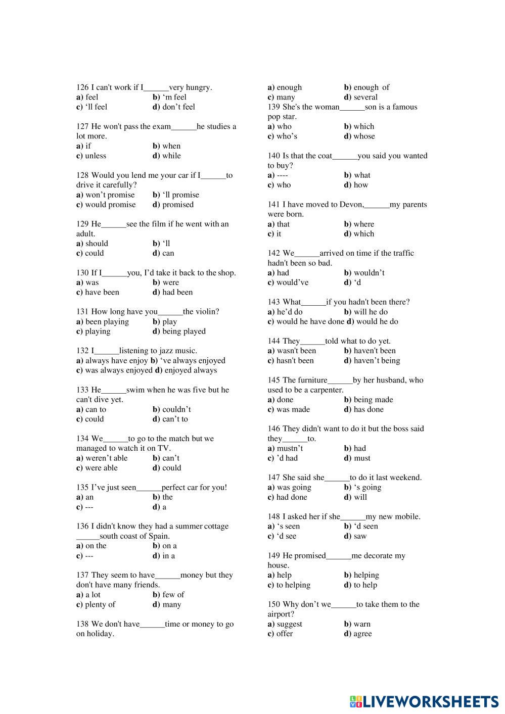 Placement test … | Free Interactive Worksheets | 7566780