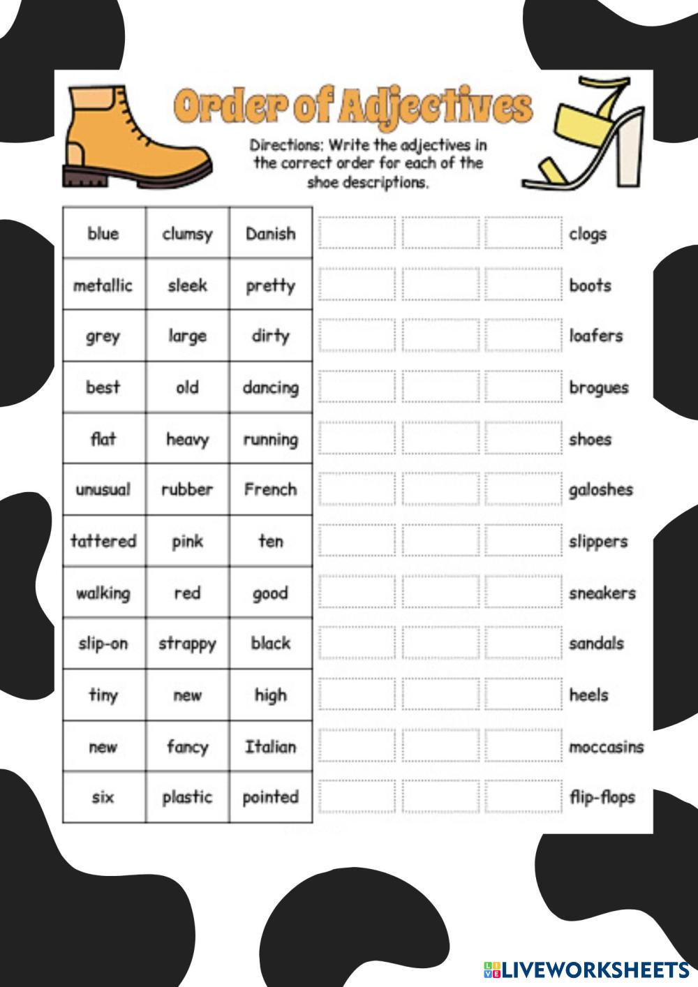 Adjective order exercise 1 | Live Worksheets