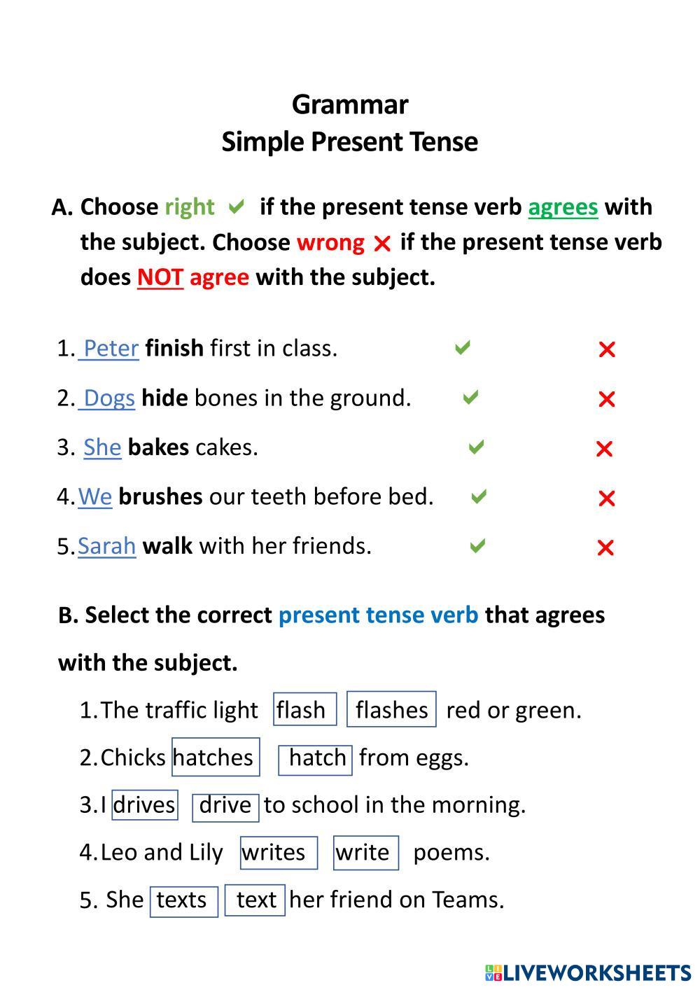 present tense | Live Worksheets