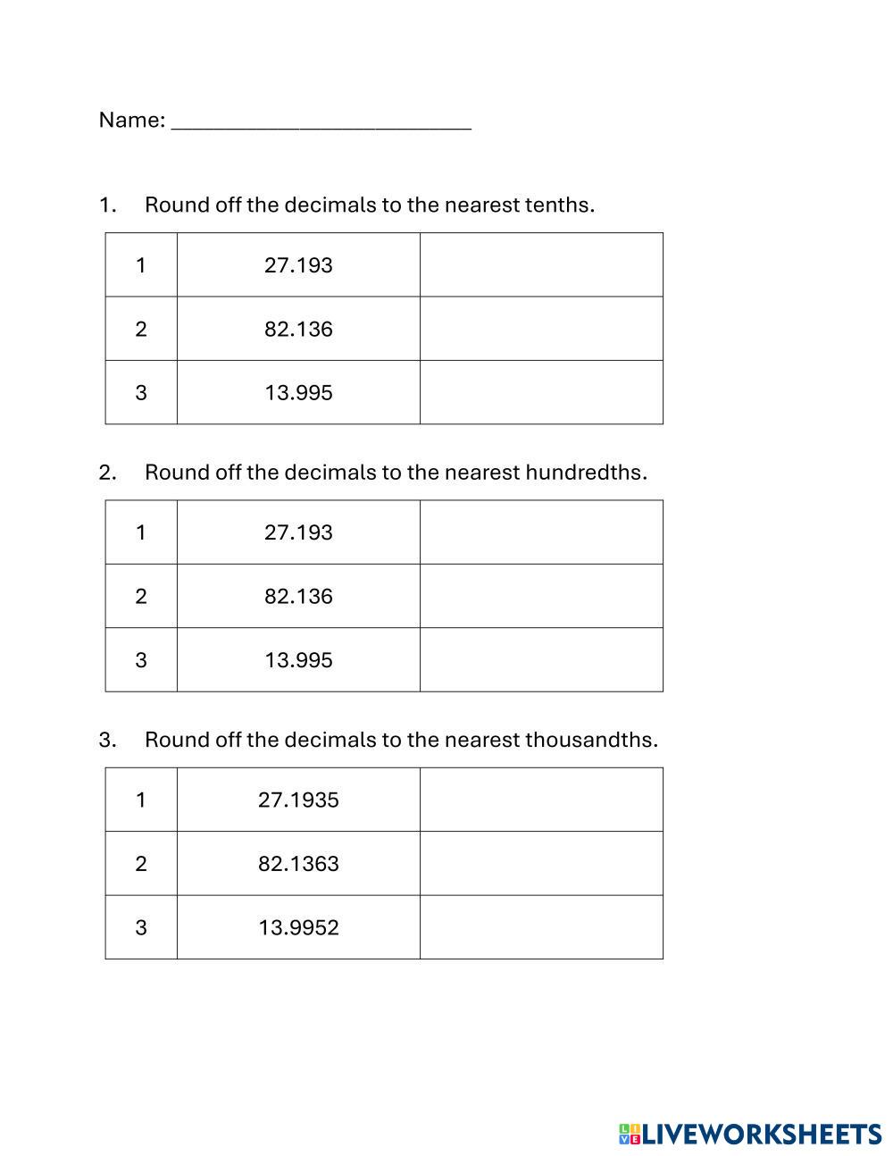 Rounding decima… | Free Interactive Worksheets | 7569451