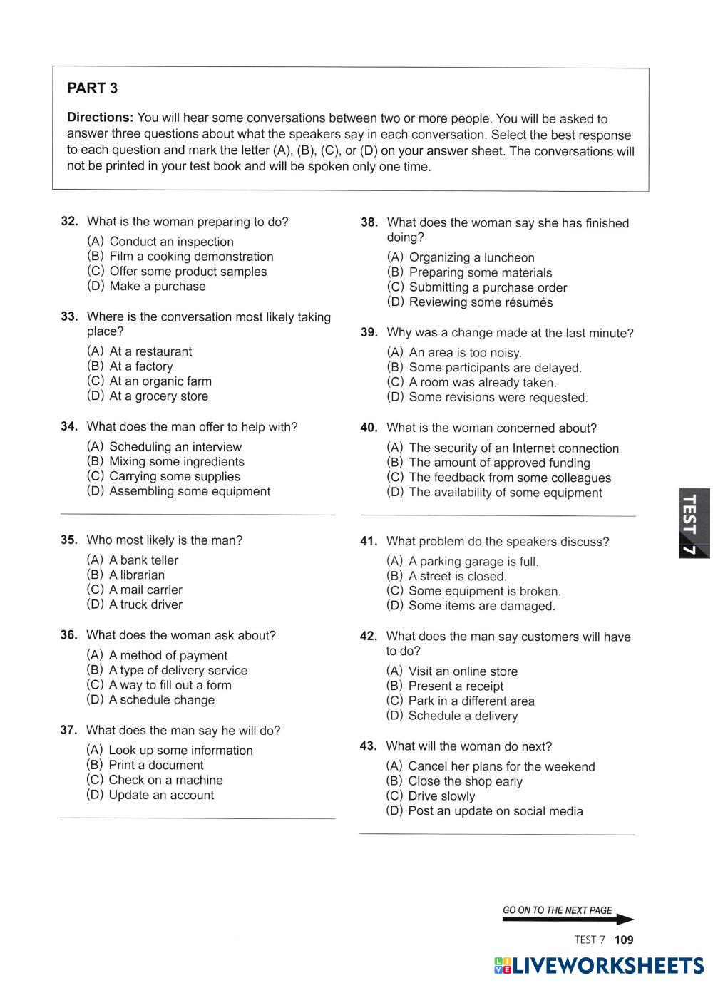 ETS 24 - TEST 7 - PART 34 | Live Worksheets