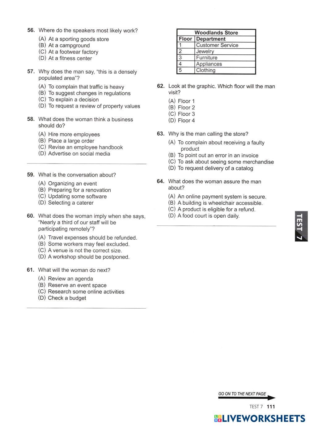 ETS 24 - TEST 7 - PART 34 | Live Worksheets