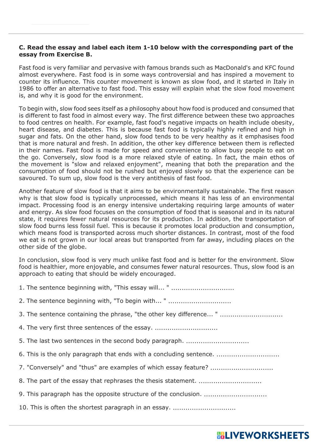 Essay Structure | Free Interactive Worksheets | 7574587