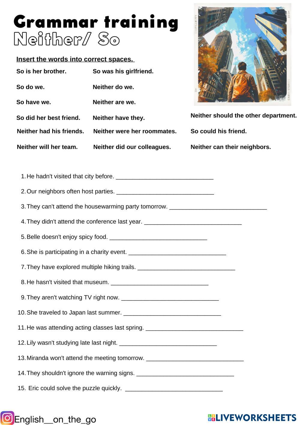 Neither/ So | Live Worksheets