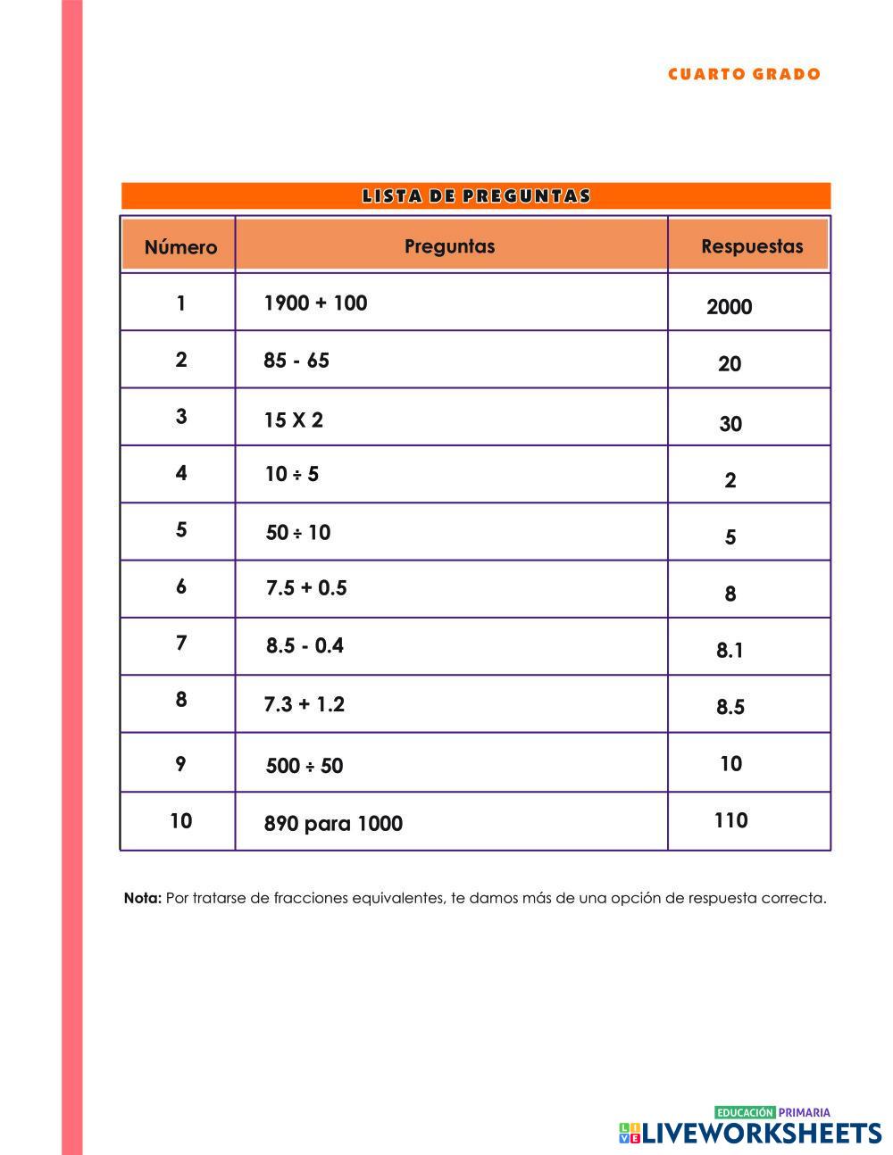 Sisat Calculo Mental cuarto 7577142 | IVAN GERARDO