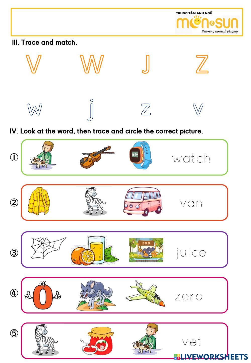 Phonic 1: review 6 V- W- Z- J online exercise for | Live Worksheets