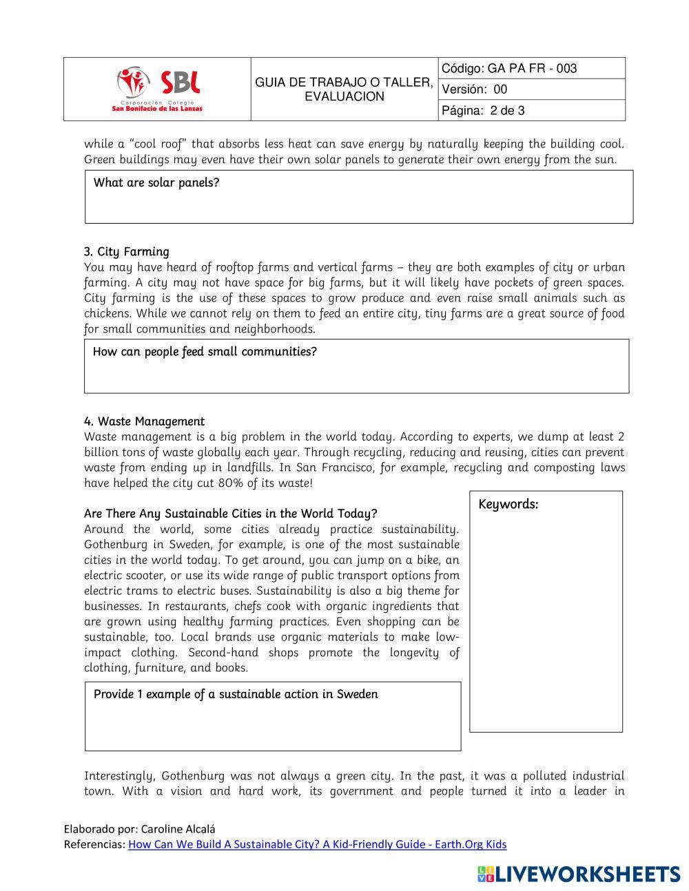Sustainable cit… | Free Interactive Worksheets | 7578715