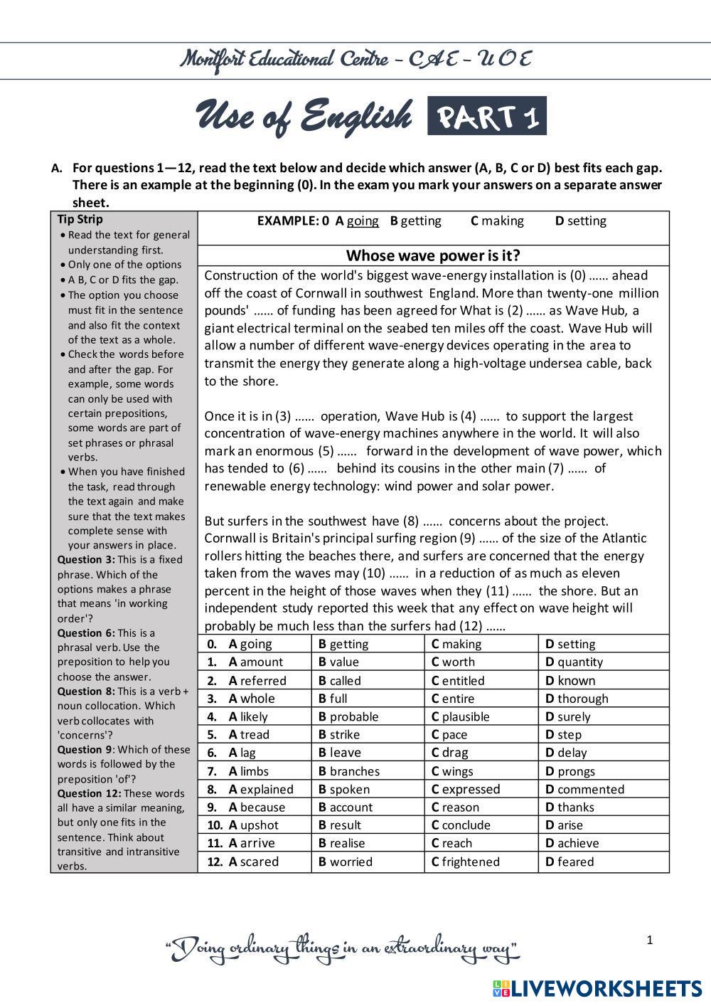 C1 UOE UNIT 1 | Free Interactive Worksheets | 7578764