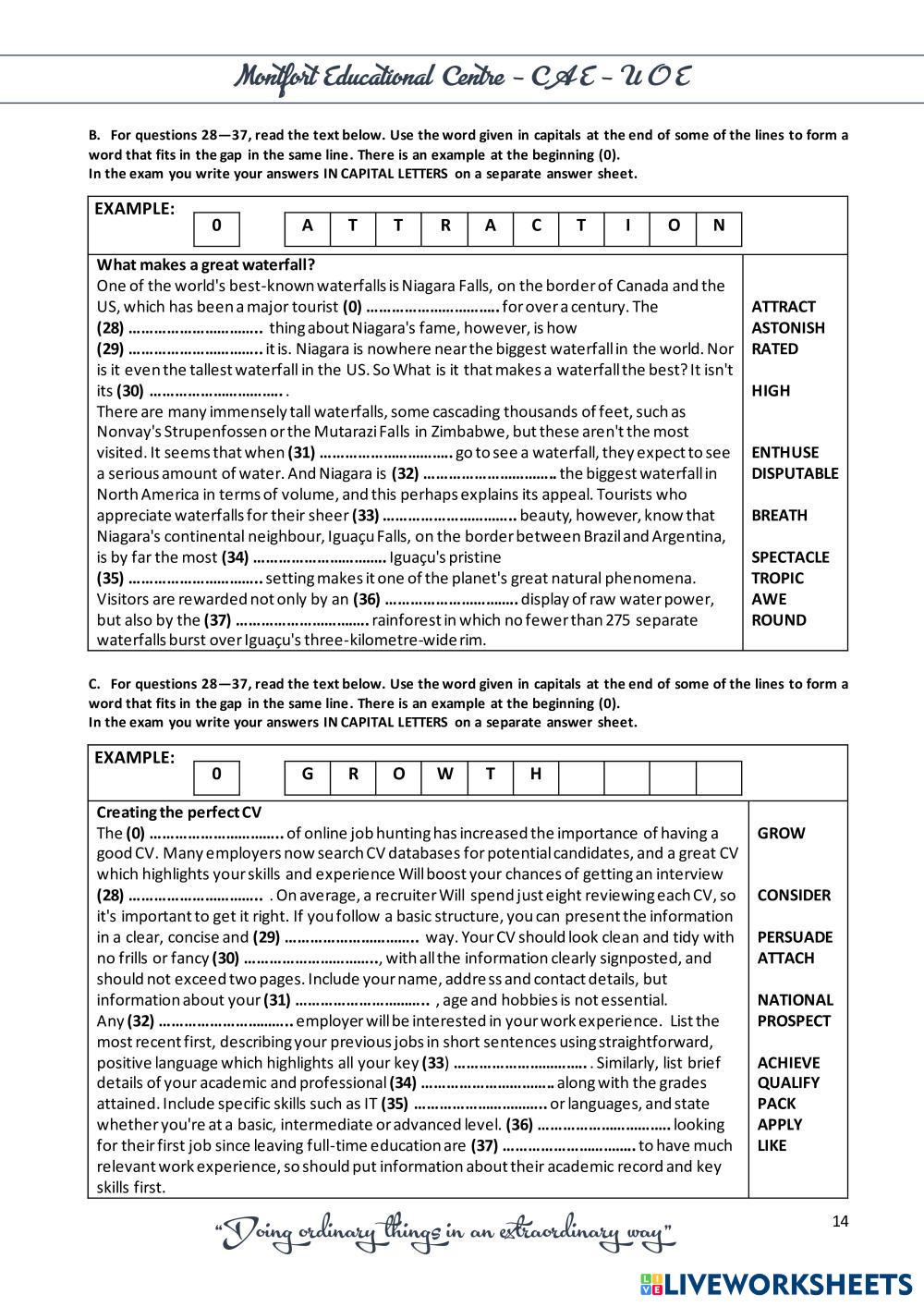 C1 UOE UNIT 3 | Free Interactive Worksheets | 7579401