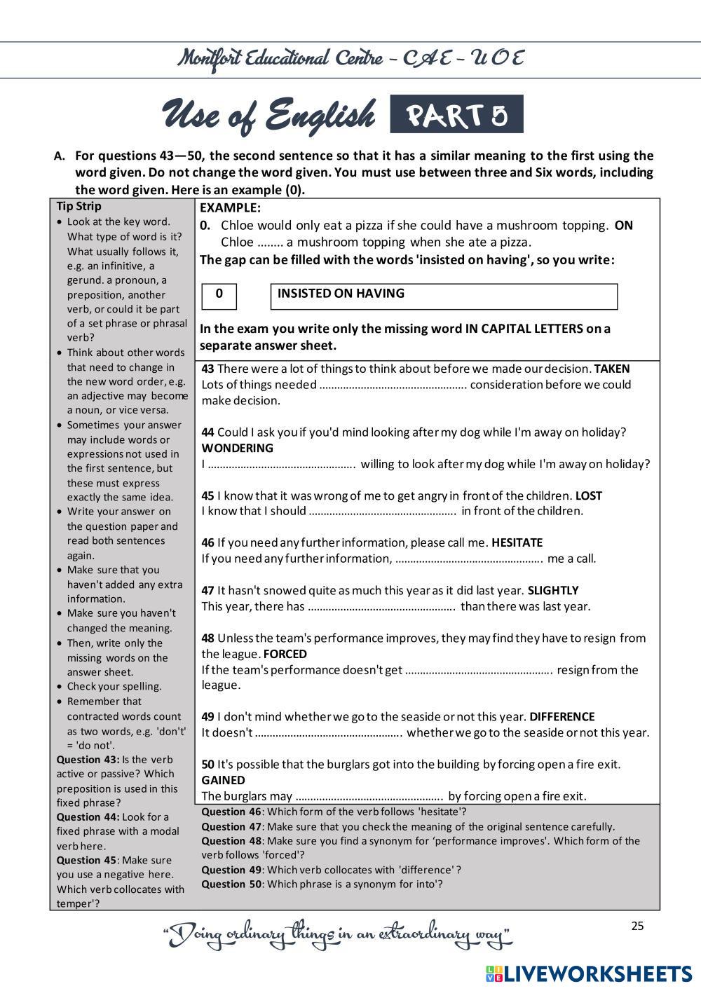 C1 UOE UNIT 4 | Free Interactive Worksheets | 7579454