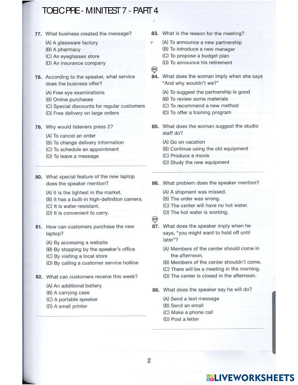 TOEIC PRE - MIN… | Free Interactive Worksheets | 7580149