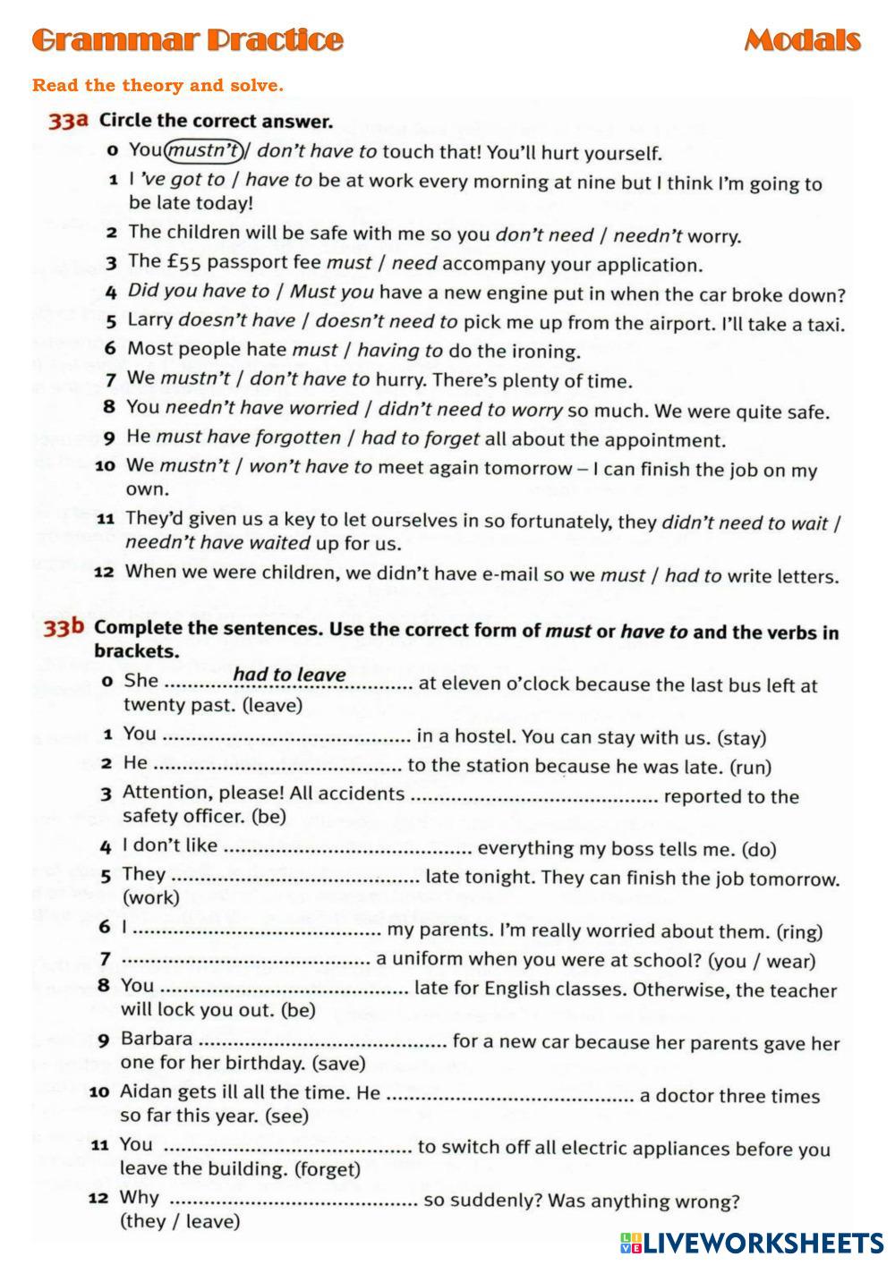 Unit 12 - Modals - Grammar Practice 7580426 | Daniela