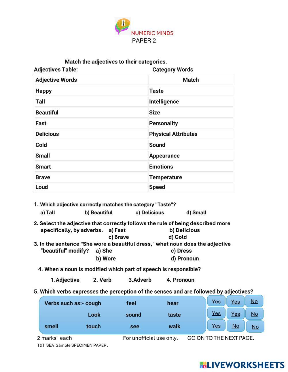 Adjectives Exercise 5 | Live Worksheets