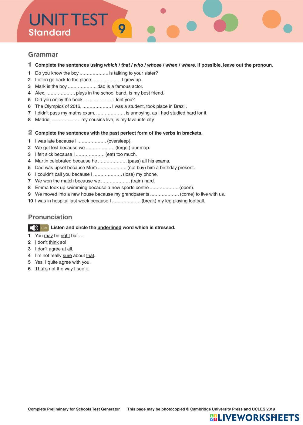 Complete PET Un… | Free Interactive Worksheets | 7580988