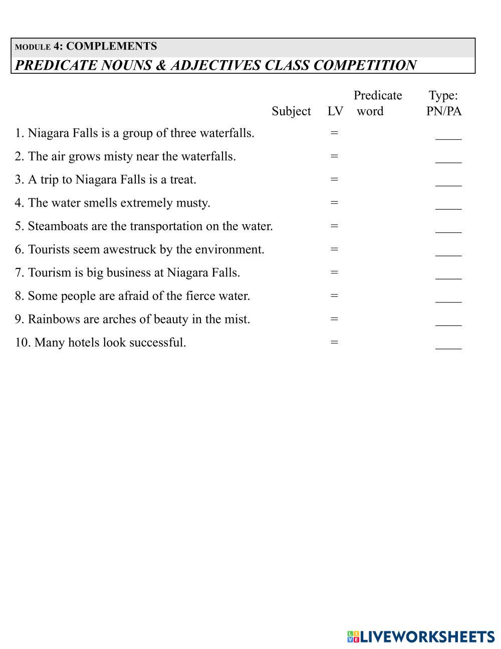 7581749 | Predicate Nouns & Adjectives Class Competition