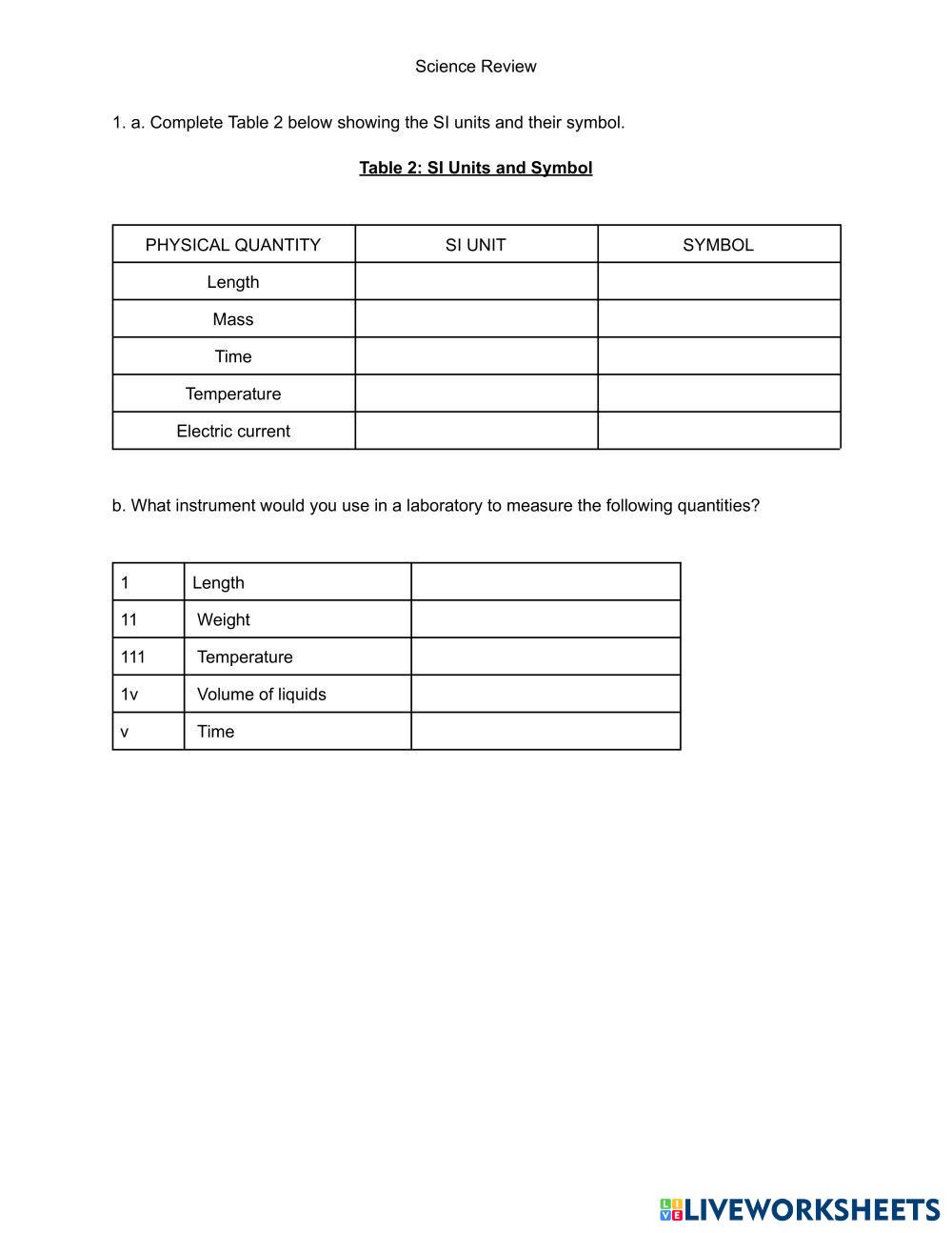 Standard Units Review | Live Worksheets