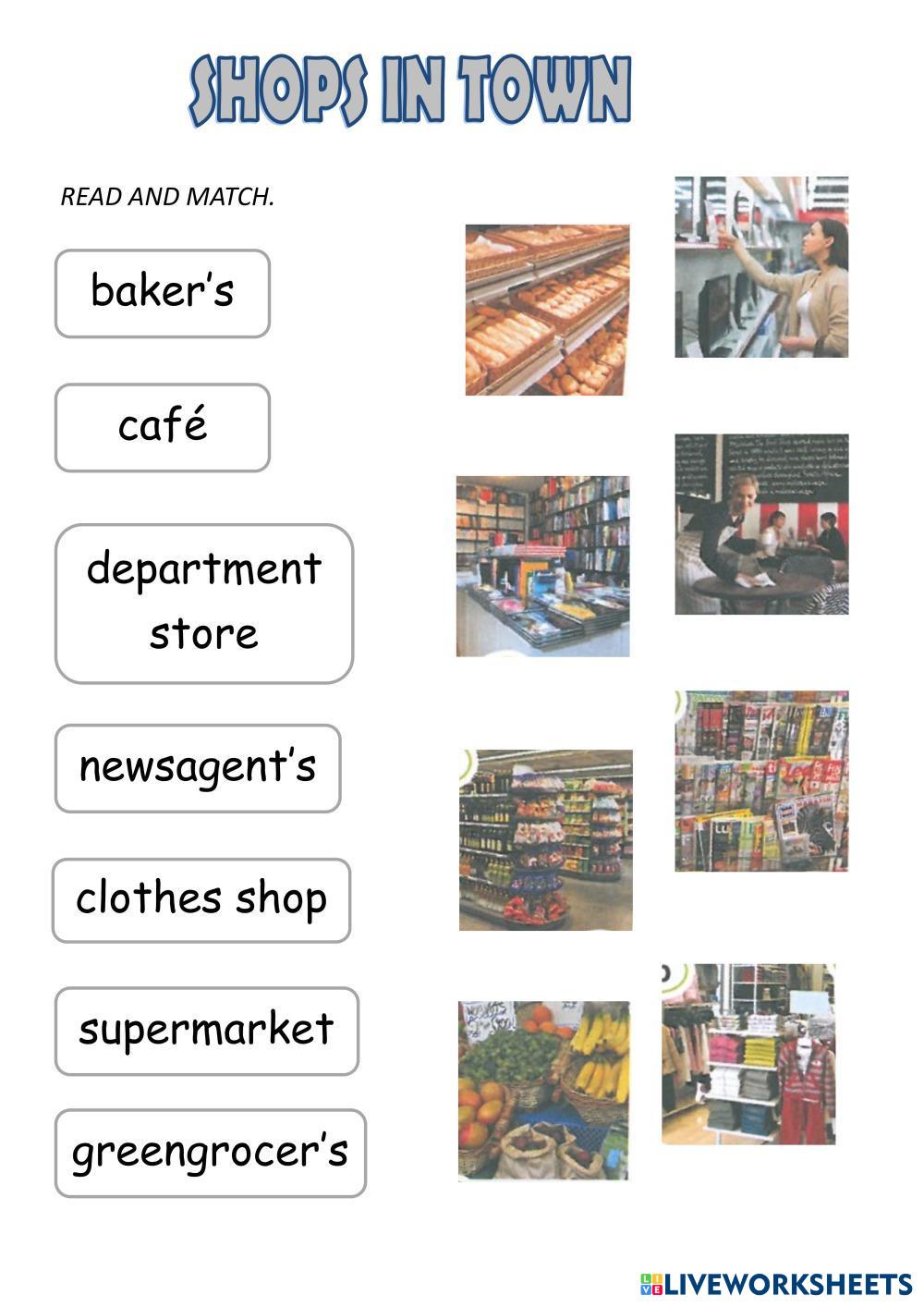 SHOPS IN TOWN, … | Free Interactive Worksheets | 7583100