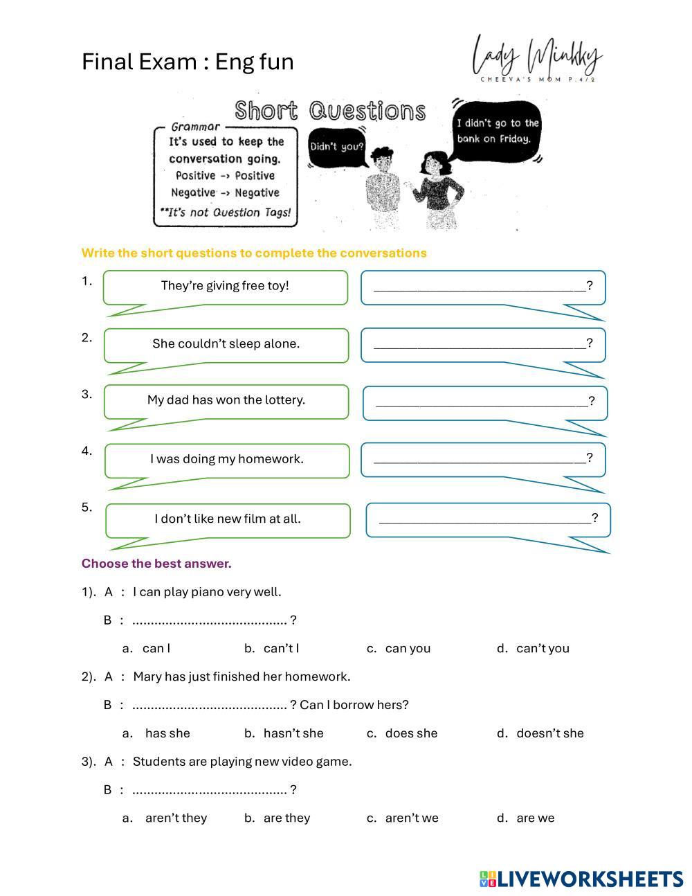 Eng Short Quest… | Free Interactive Worksheets | 7583828
