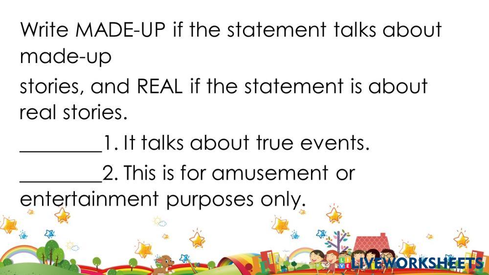 real or made up | Free Interactive Worksheets | 7584313