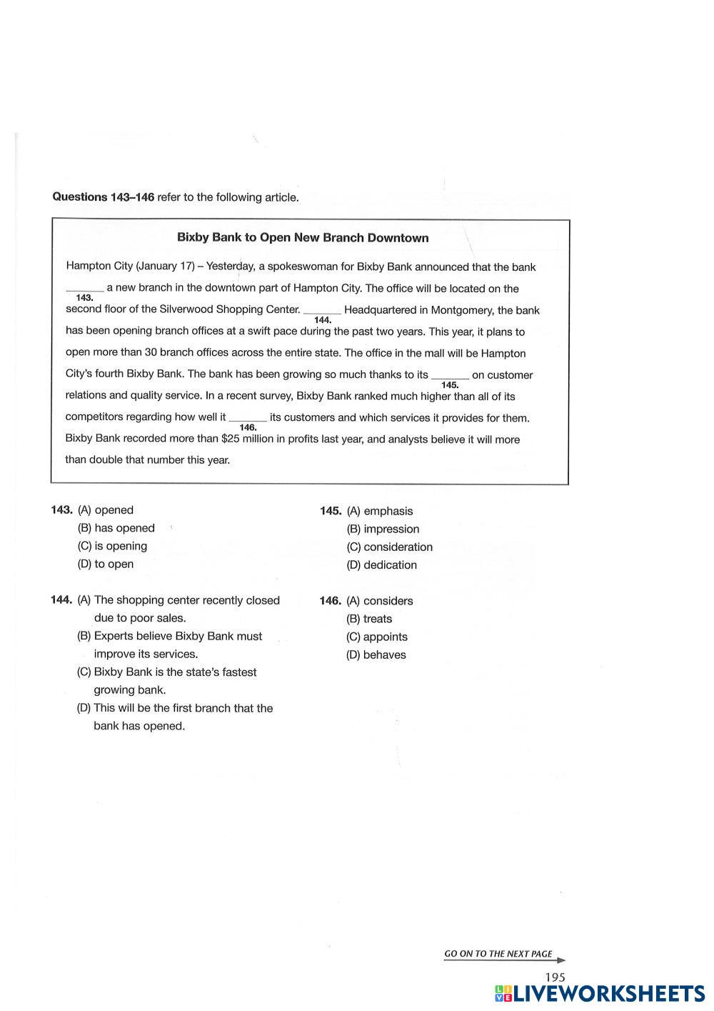 NEW TOEIC 700 -… | Free Interactive Worksheets | 7585614