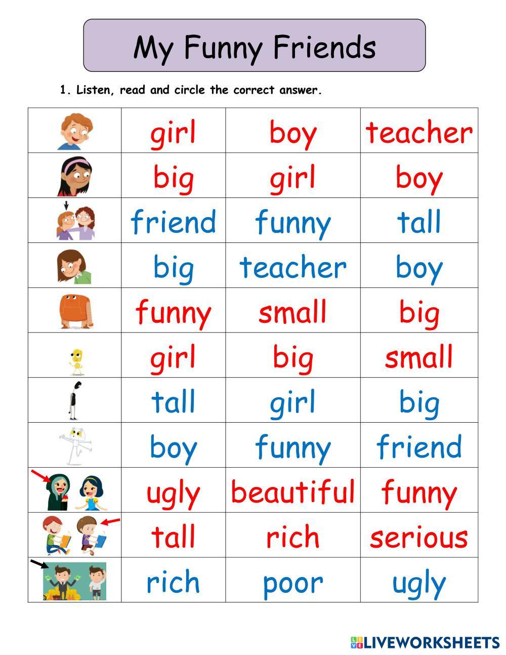 My funny friend… | Free Interactive Worksheets | 7585885