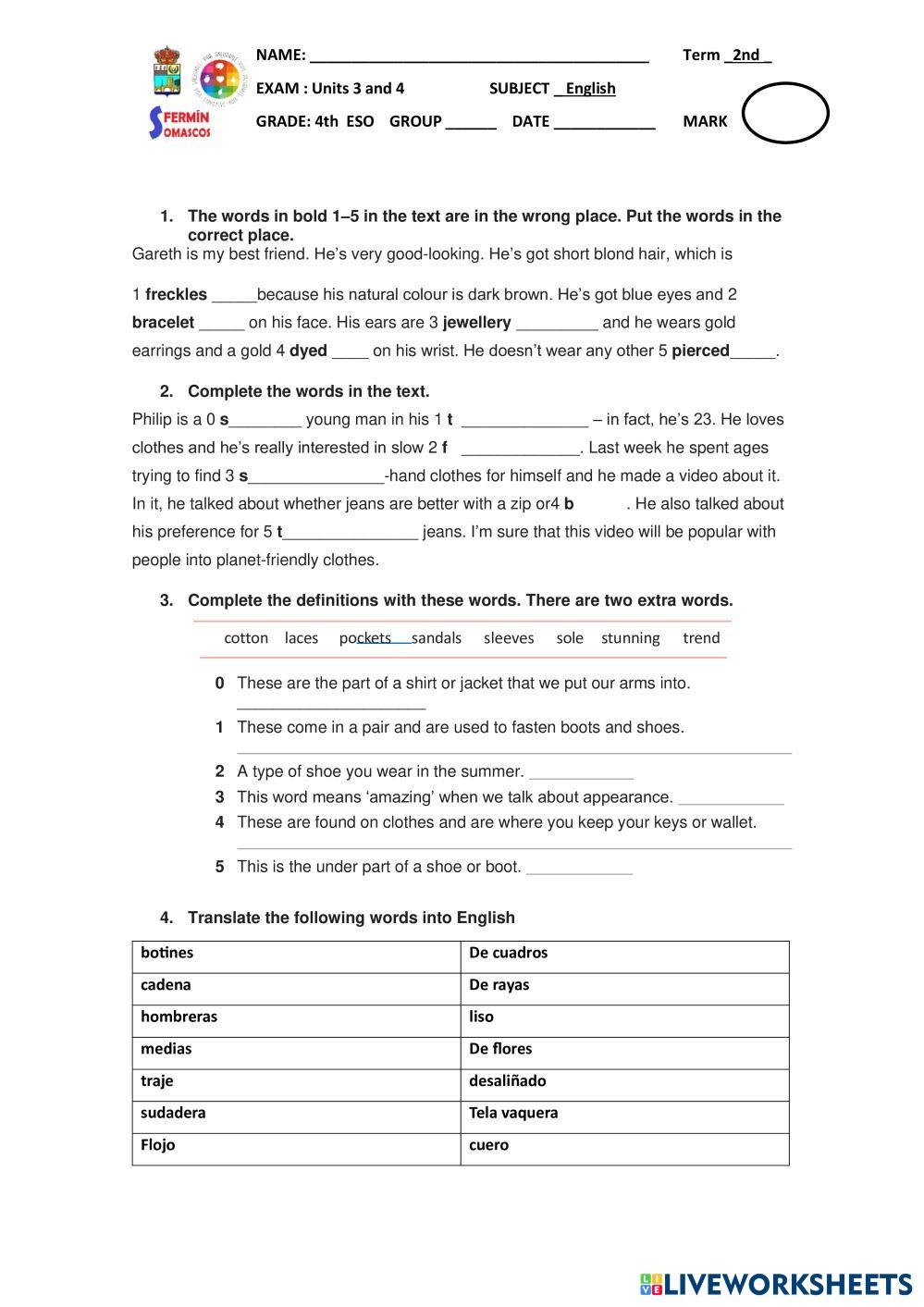 4th ESO units 3… | Free Interactive Worksheets | 7586866