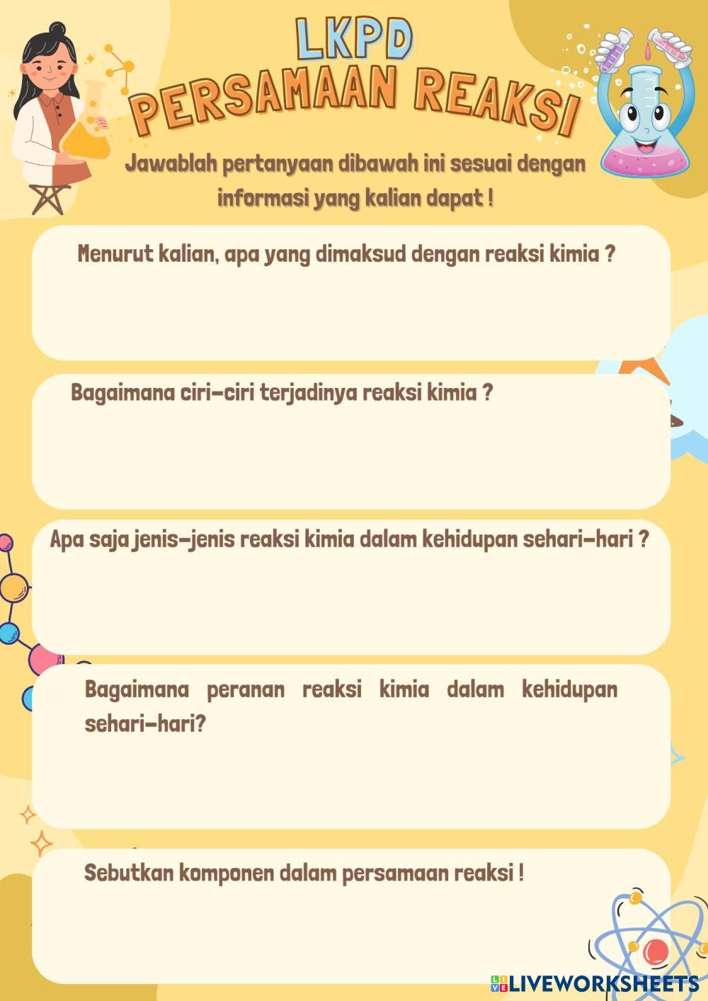 LKPD PERSAMAAN REAKSI | Live Worksheets