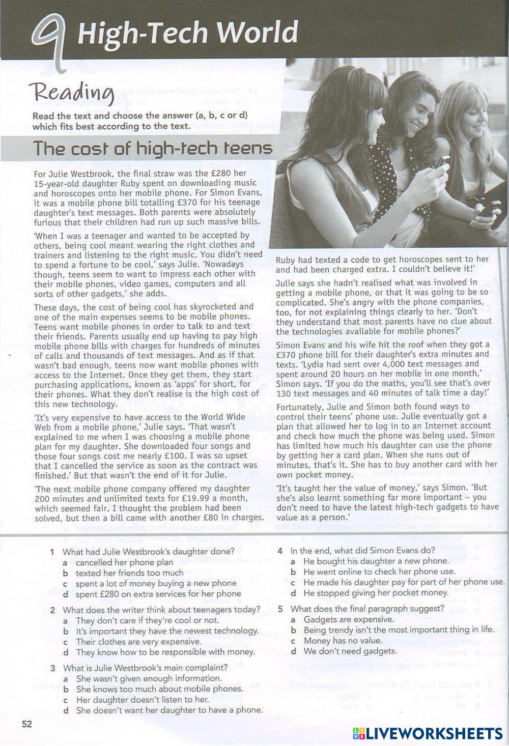 Unit 9 Reading comprehension | lozanovka | Live