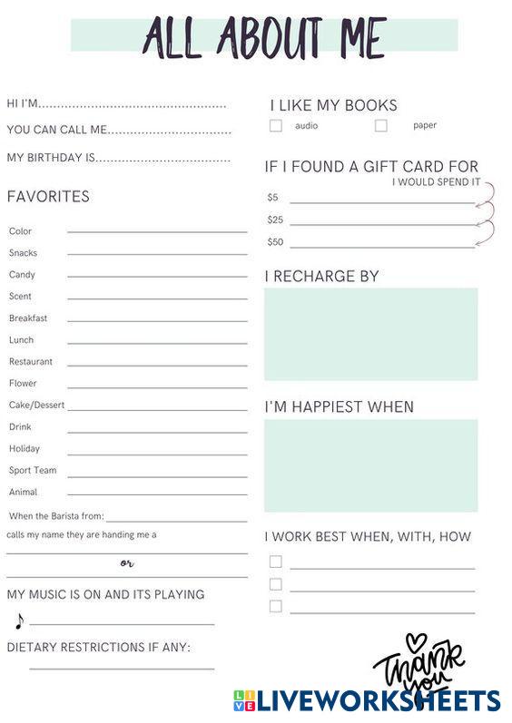All about me | Free Interactive Worksheets | 7589337